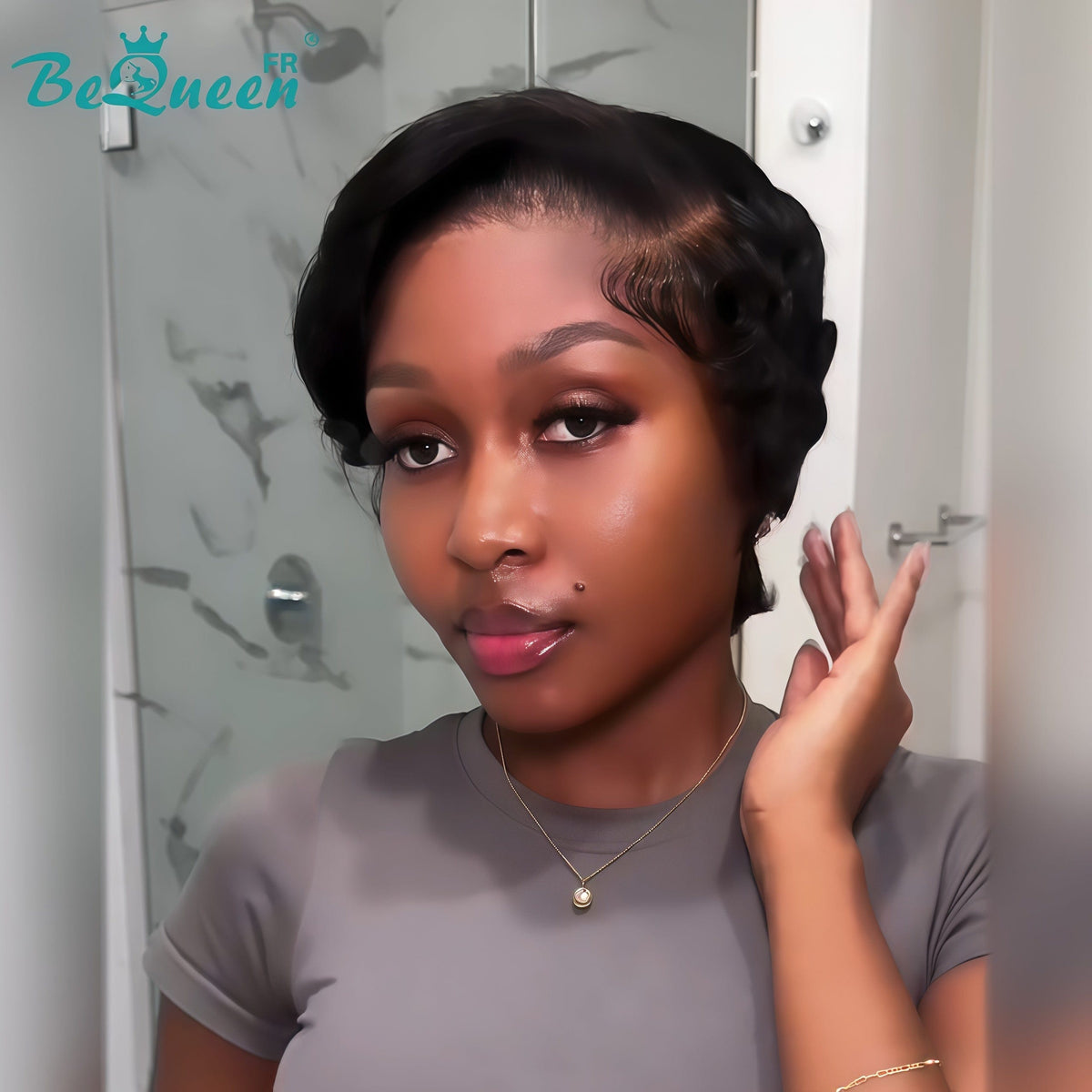 BeQueen Perruque “Lorin” Pixie noir bouclée avec Lace frontale – BeQueenWig FR
