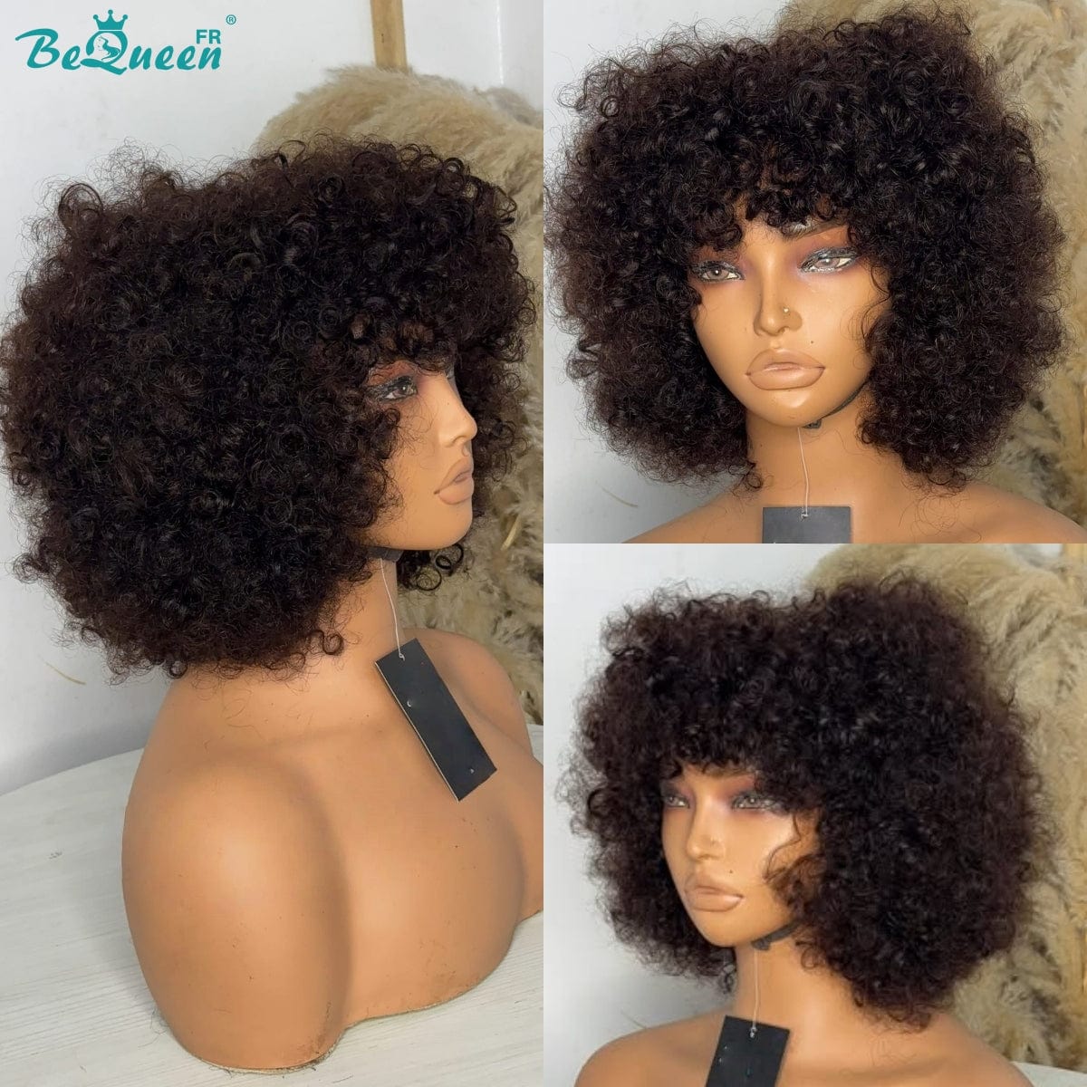 BeQueen "Addi" Perruque Bob Afro Curly Sans colle perruque naturelle s ...