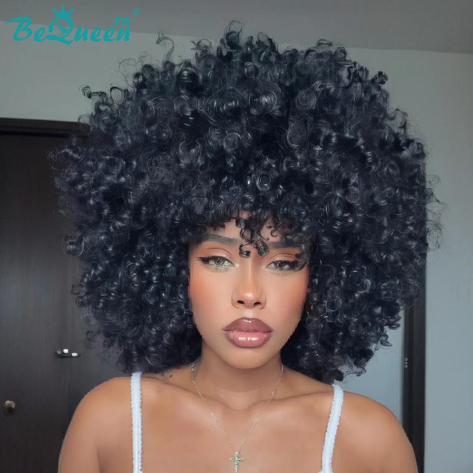 BeQueen “Nadine" Perruque pixie sans lace couleur Noir à la machine af ...