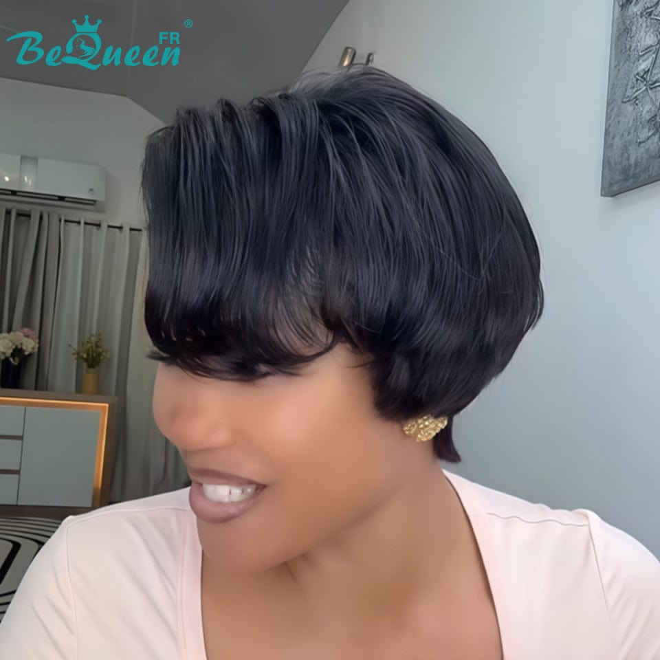 BeQueen Perruque “Adequin” Pixie noir avec Lace closure 4*4 style 2 ...
