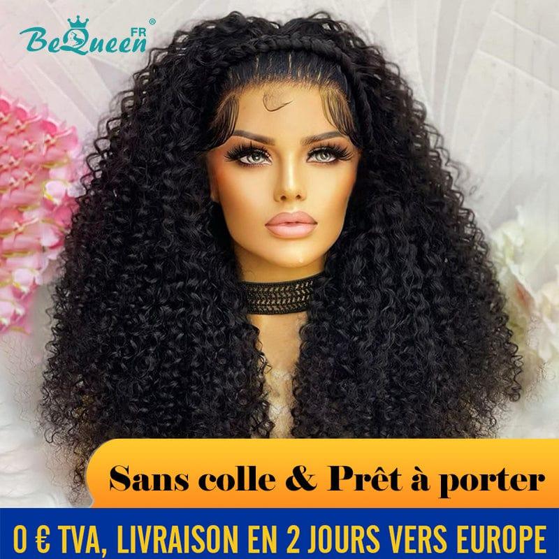 BeQueen frisée longue sans colle 100% cheveux humains lace frontale ...