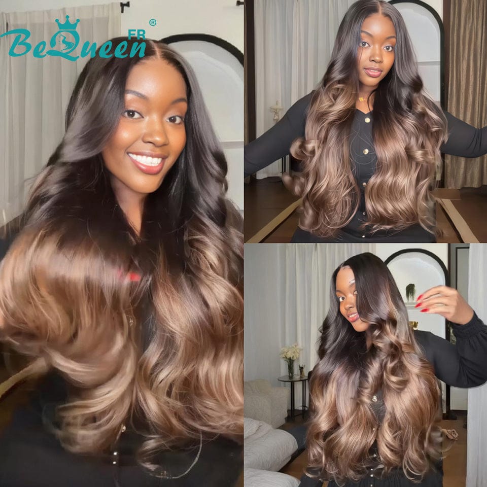 BeQueen Perruque Longue Curly Wave à Dentelle frontale 13X4 Pre-plucked ...