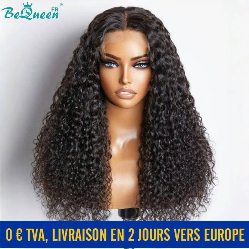BeQueen Perruque bouclée longue noir lace closure cheveux humains ...
