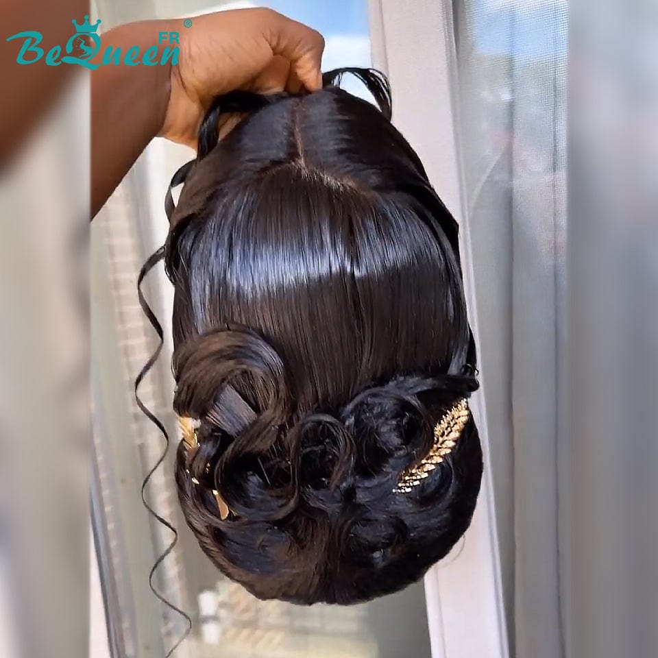 BeQueen “Doni” Perruque de mariage noir Chignon avec Lace Frontale 13x ...