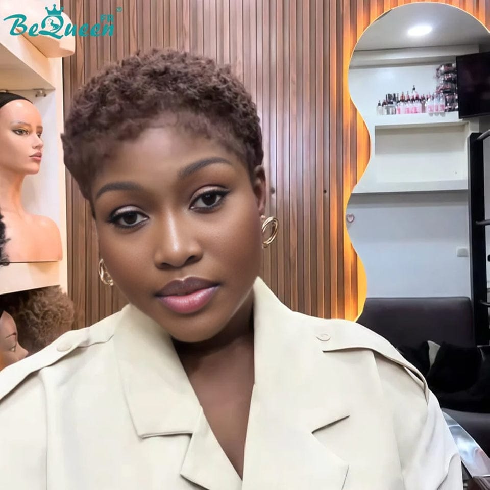 BeQueen "Edwina" Perruque Marron afro Prêt à porter 100% cheveux humai ...